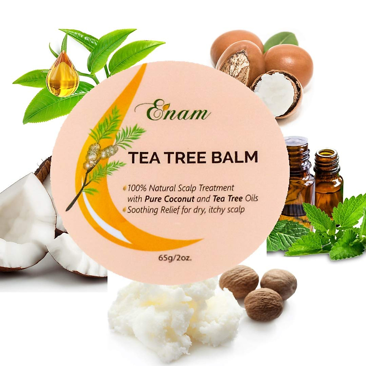 Enam Hair Balm - Natural Conditioner for Dry, Itchy Scalp - Tea Tree, Rosemary, Argan, Peppermint Oils - Soothes Dandruff, White Flaky Scalp - Stimulates Scalp - 2 Fluid Ounces