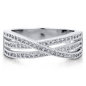 BERRICLE Sterling Silver Woven Cubic Zirconia CZ Cocktail Fashion Ring for Women, Rhodium Plated Size 8