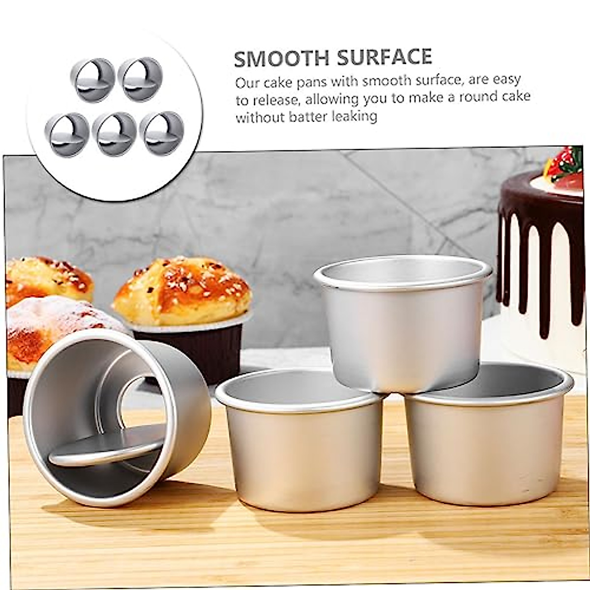 EXQUIMEUBLE 5pcs Live Cake Mold Mini Cake Pan Angel Food Cake Angel Food Cake Pan Cheesecakes Baking Tray Chiffon Tube Pan Bread Pan Aluminum Alloy Silver 4 Inch Cake Tin Small Round Cake Pan