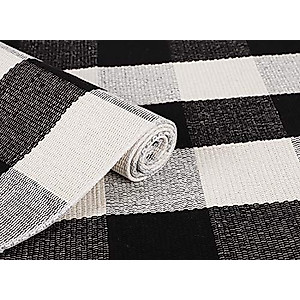 Syntus Buffalo Plaid Rug, 35.4 x 59 inch Doormat Kitchen Rug Black and White Cotton Outdoor Mat for Porch Bathroom Carpet Living Room Throw Area Rug