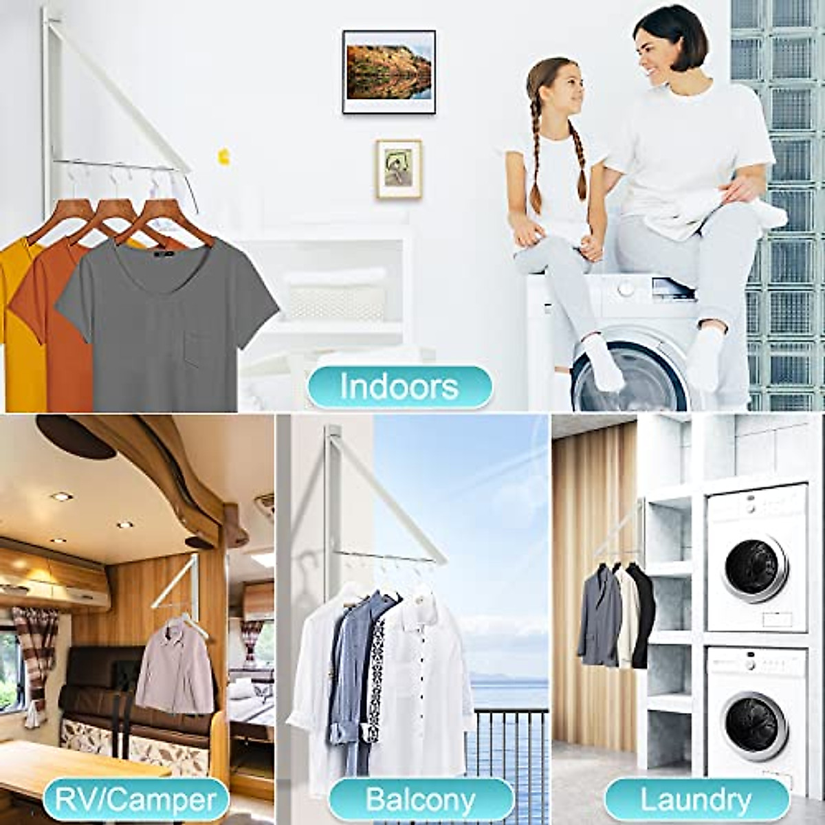 SunEegral Laundry Drying Rack Wall Mounted - Ultrathin Space Saving Clothes Drying Rack Organizer with 65Ibs Capacity - Retractable and Foldable, Perfect for Laundry Room Organization