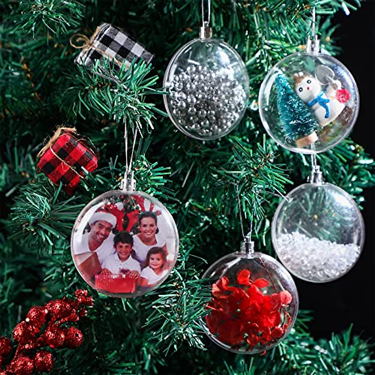 Sawysine 12 Pcs 3.15 Inch Clear Ornaments for Crafts Fillable Christmas Ornament Discs Plastic Balls Flat Oval DIY Transparent Wedding Birthday Party Decor, Silver