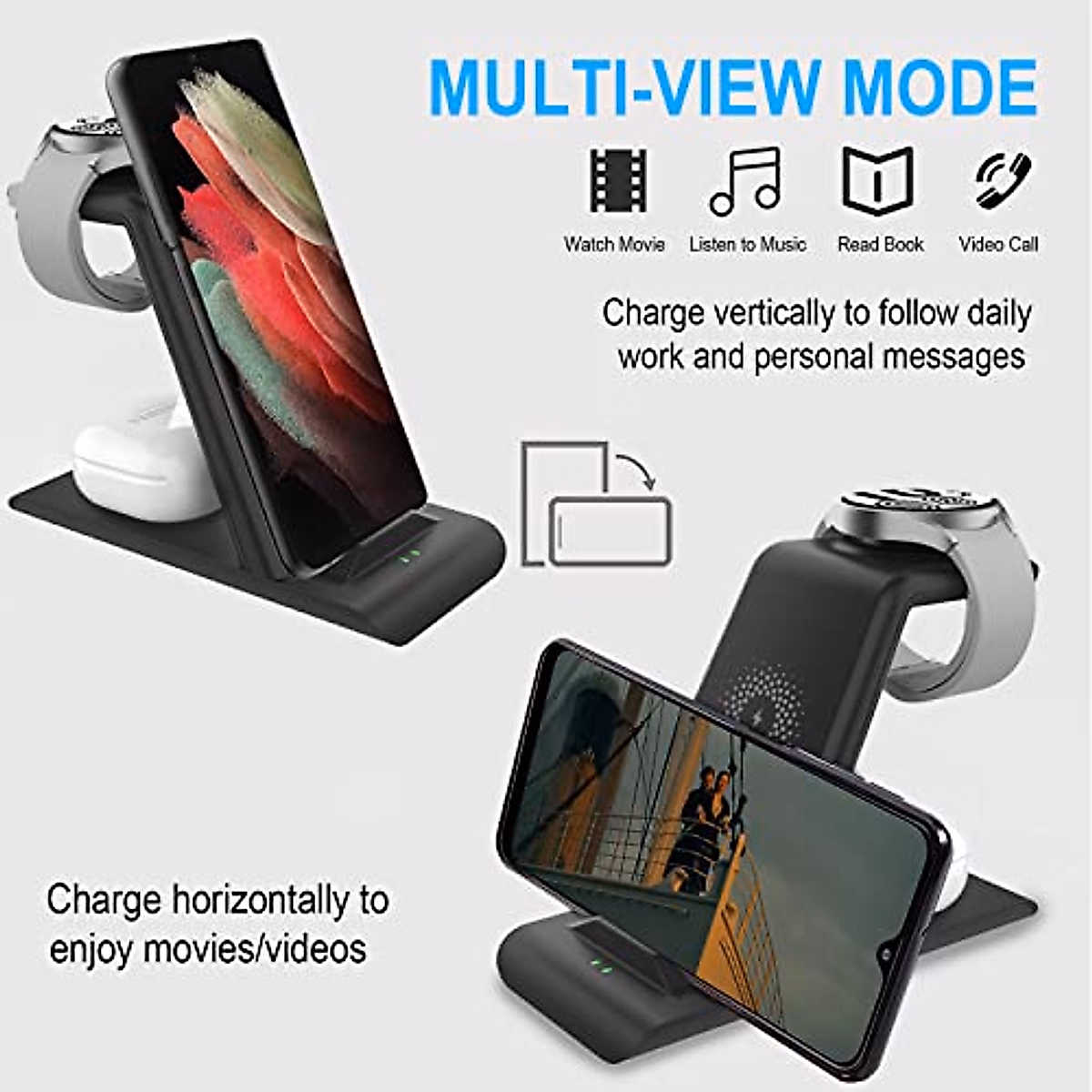 3 in 1 Wireless Charging Station for Samsung Wireless Charger Stand Magnet Galaxy Watch 4/3 Active 2/1 Galaxy S23/S22 S21/S20/S10/S10e/Note 20/10/9/8/Z Flip/3 Fold 3 Galaxy Buds 2/Live Multiple Device