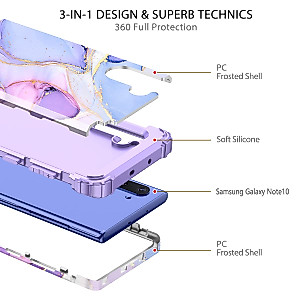 Hekodonk for Samsung Galaxy Note 10 Case,Heavy Duty Shockproof Protection Hard Plastic+Silicone Rubber Hybrid Protective Case for Samsung Galaxy Note 10,Amethyst Purple Marble