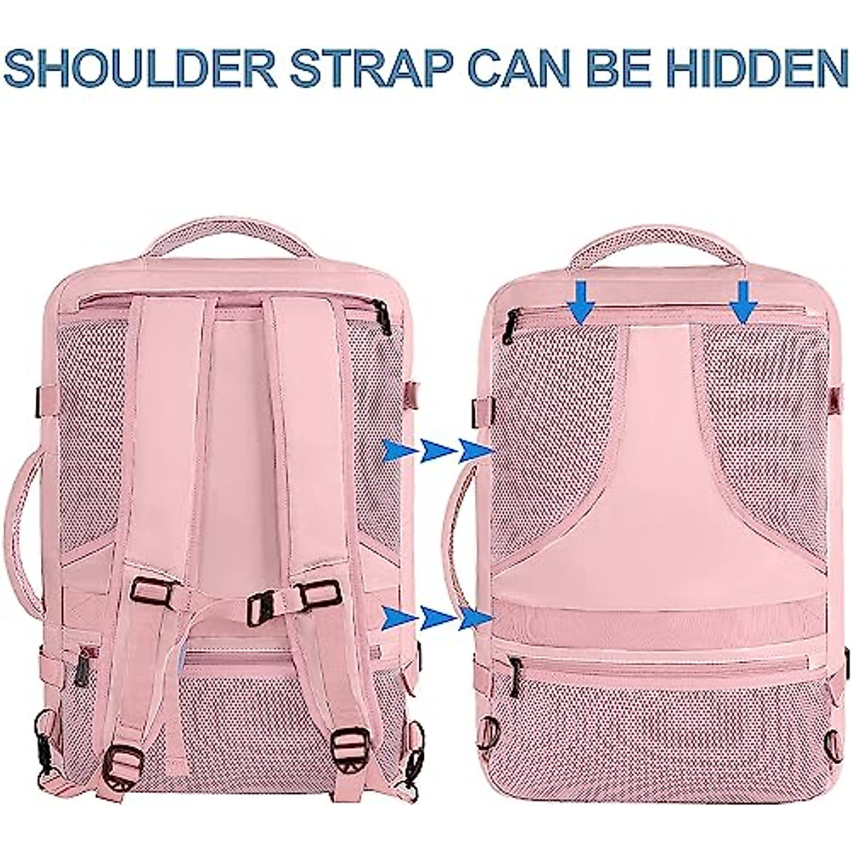 Carry on Bag,Expandable Travel Backpack Airline Approved,Water Resistant 40L Large Backpack,Anti-Theft Suitcase Luggage Overnight Weekender Daypack Duffel Bag Travel Essentials Gift for Travelers,Pink