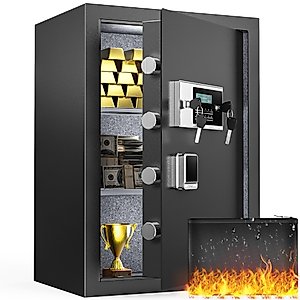 YITAHOME Fireproof Safe Box for Home, 4 CuBic Feet Anti-Theft Fire Safe with Digital Keypad Key, Removable Shelf, LED Light, for Home Office Hotel Use