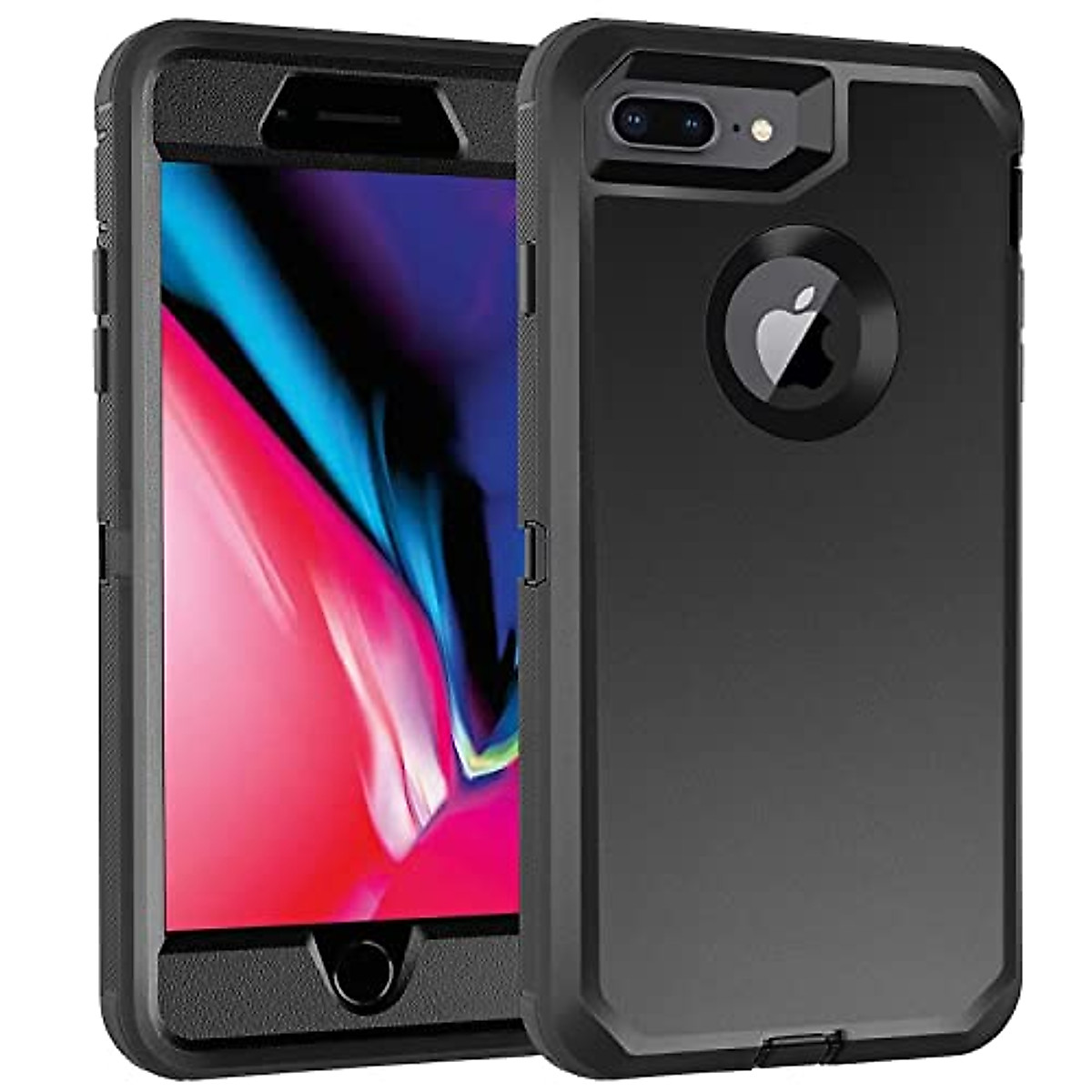 for iPhone 8 Plus Case iPhone 7 Plus Case with Screen Protector [Shockproof] [Dropproof] [Dust-Proof] 3 in 1 Heavy Duty Protection Phone Cover for Apple iPhone 8 Plus & 7 Plus 5.5" Black