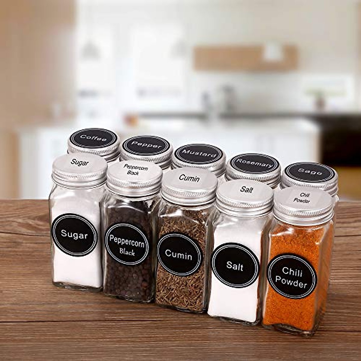 SWOMMOLY 771 Printed Spice Jar Labels with Extra Write-on Labels, Pantry Stickers and Chalk Marker Pen. Chalkboard and Transparent Labels Set
