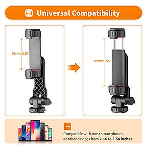 TARION Tripod Phone Mount Holder with 3 Cold Shoe Mount Cell Phone Mount Adapter for Tripod 360° Rotation Universal 1/4" Screw Smartphone Tripod Attachment Compatible with iPhone Samsung HVC-02