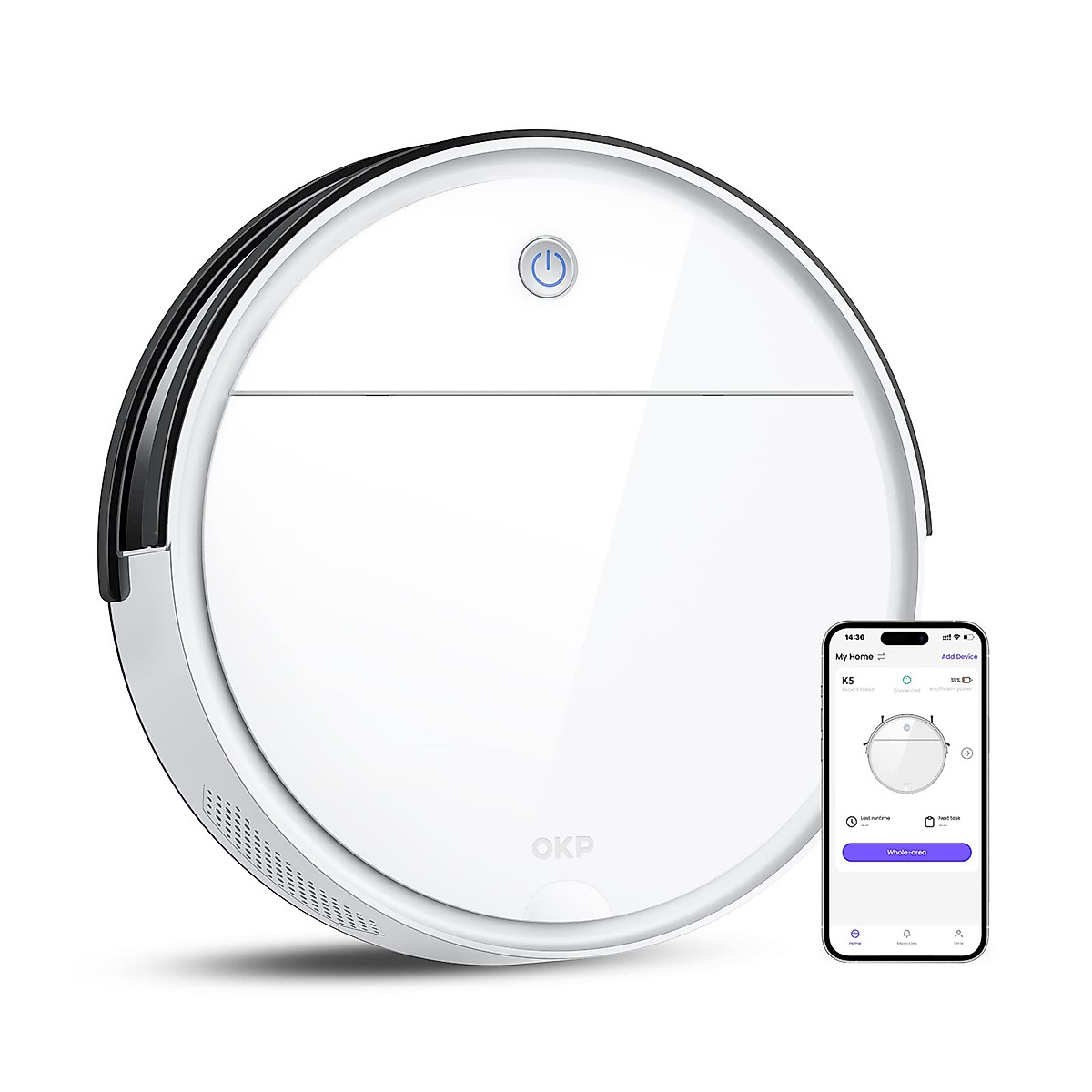 OKP Robotic Vacuum Cleaner 2500Pa, 120 Min Runtime, Robot Vacuum Cleaner with Schedule, WiFi/App/Alexa, Self-Charging, Slim Design, Quiet, Perfect for Hard Floors, Pet Hair, Carpets