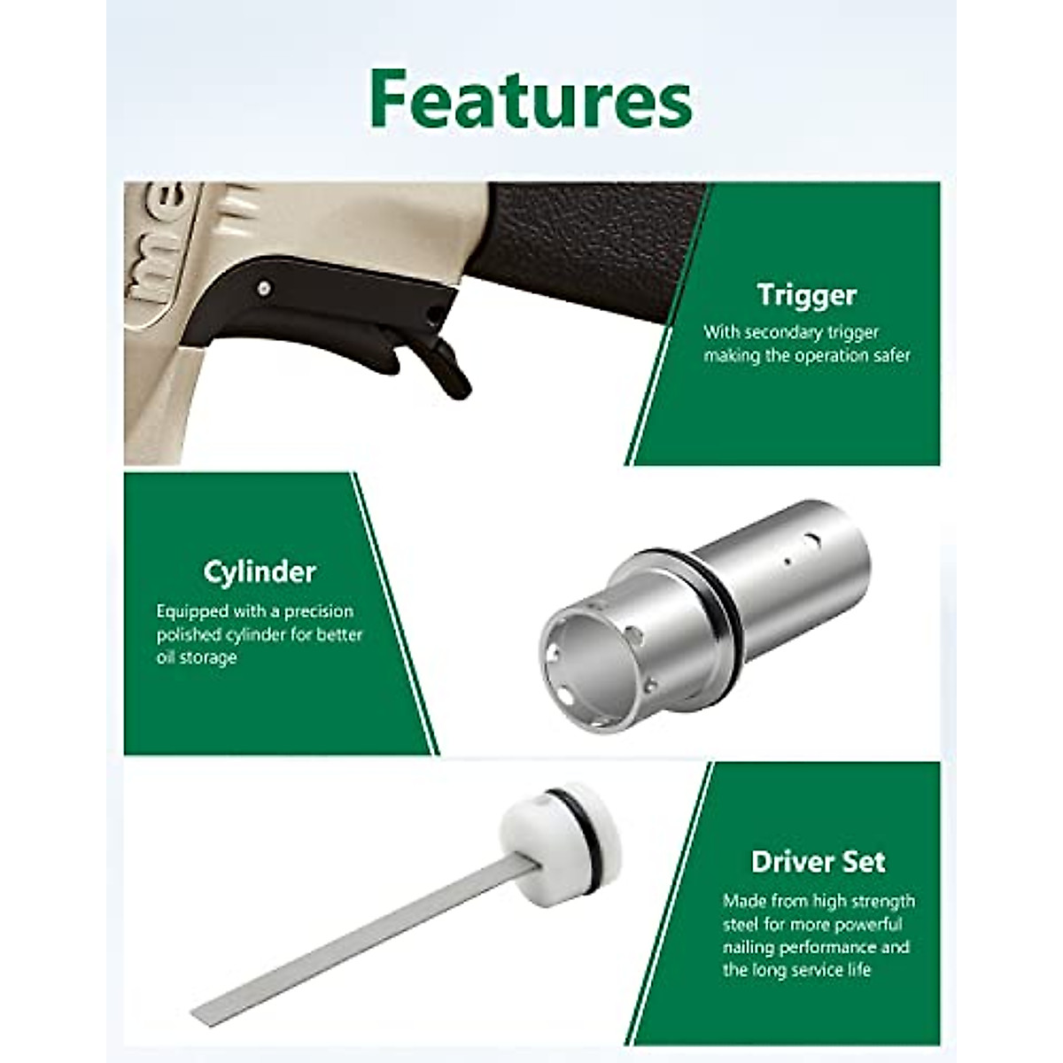 meite MT7116S Pneumatic Upholstery Stapler 22 Gauge 71 Series 3/8" Crown Industrial Fine Wire Stapler with Safety