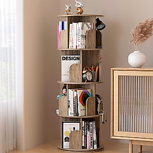 GOOFCXO 4 Tier Rotating Bookshelf, 360° Revolving Bookcase Wood Rotating Stackable Shelves Floor-Standing Storage Display Rack Used in Bedrooms Living Rooms Study Office (52"x18"x18")