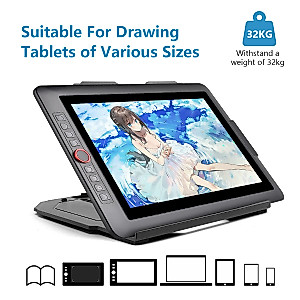 Drawing Tablet Stand, Laptop Stand, Foldable Stand for Pen Tablet Display, 9 Levels Adjustable Angles with a Built-in Phone Holder, for 12-17 inch Drawing Tablet, MacBook, Laptop, iPad, Book, Phone