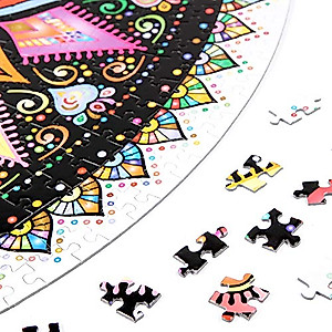 Bgraamiens Puzzle-Geometric Colorful Mandala-1000 Pieces Creative Geometric Round Blue Board Colorful Mandala Jigsaw Puzzle