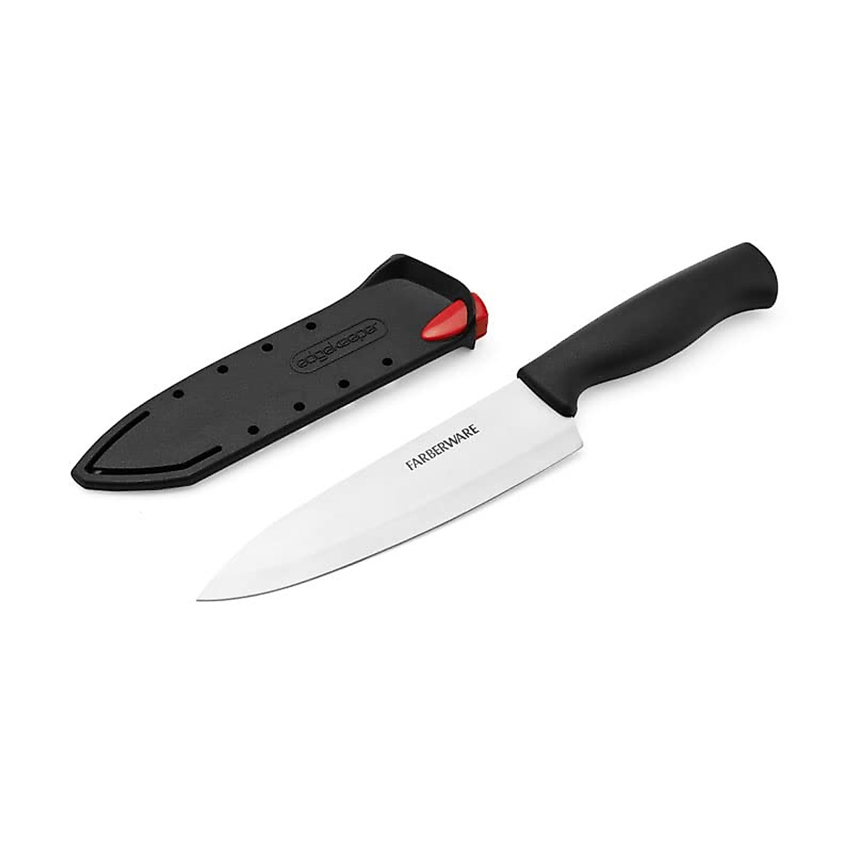 Farberware Edgekeeper 6-Inch Chef Knife with Self-Sharpening Blade Cover, High Carbon-Stainless Steel Kitchen Knife with Ergonomic Handle, Razor-Sharp Knife, Black
