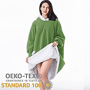 SONORO KATE Wearable Blanket Hoodie Gifts for Women Men Kids - Super Warm Fleece Sherpa Blanket Jacket with Elastic Sleeve,Big Pocket and Giant Hood (Green, Adult)