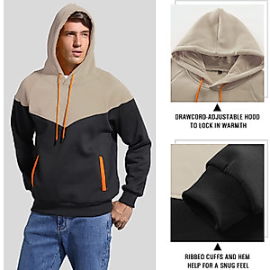 Niceif Mens Hoodies Pullover Long Sleeve Casual Hoodie for Men Hooded Fleece Sweatershirt, Beige Black S