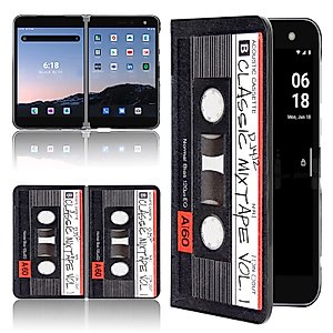 for Microsoft Surface Duo Case 2020, Rossy Ultra Slim Lightweight Hard PC Shookproof Protection Anti-Scratch Phone Case Cover for Microsoft Surface Duo 8.1" 2020, Retro Audio Cassette