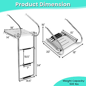 Goplus 3-Step Swim Platform Boat Ladder, Telescoping Folding Dock Ladder w/Handrails, 3 Anti-Slip Footsteps, 500LBS Stainless Steel Boarding Ladder for Pontoons Boats Yachts