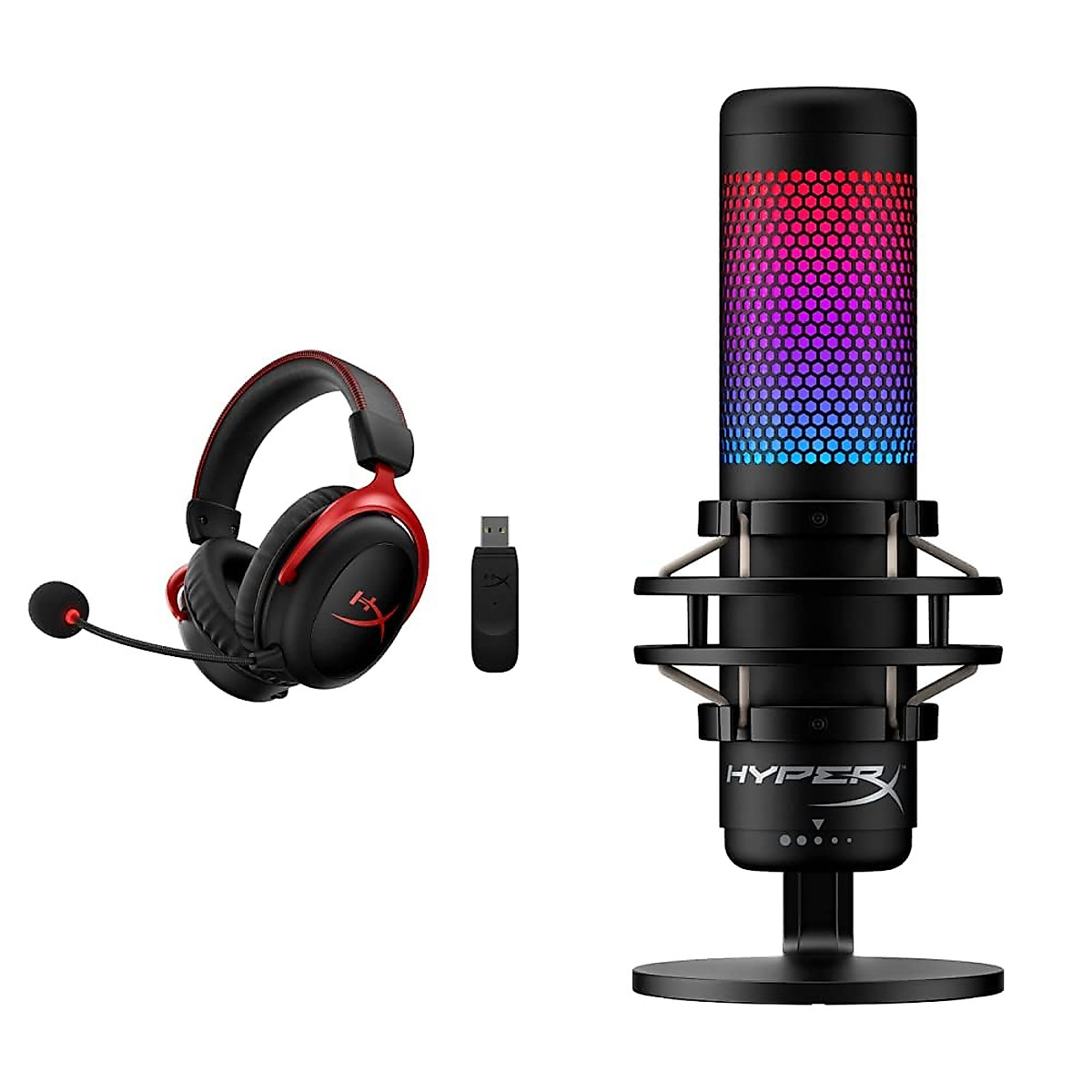 HyperX Cloud II Wireless - Gaming Headset for PC, PS4/PS5 & QuadCast S – RGB USB Condenser Microphone for PC, PS4, PS5 and Mac, Anti-Vibration Shock Mount, 4 Polar Patterns, Discord