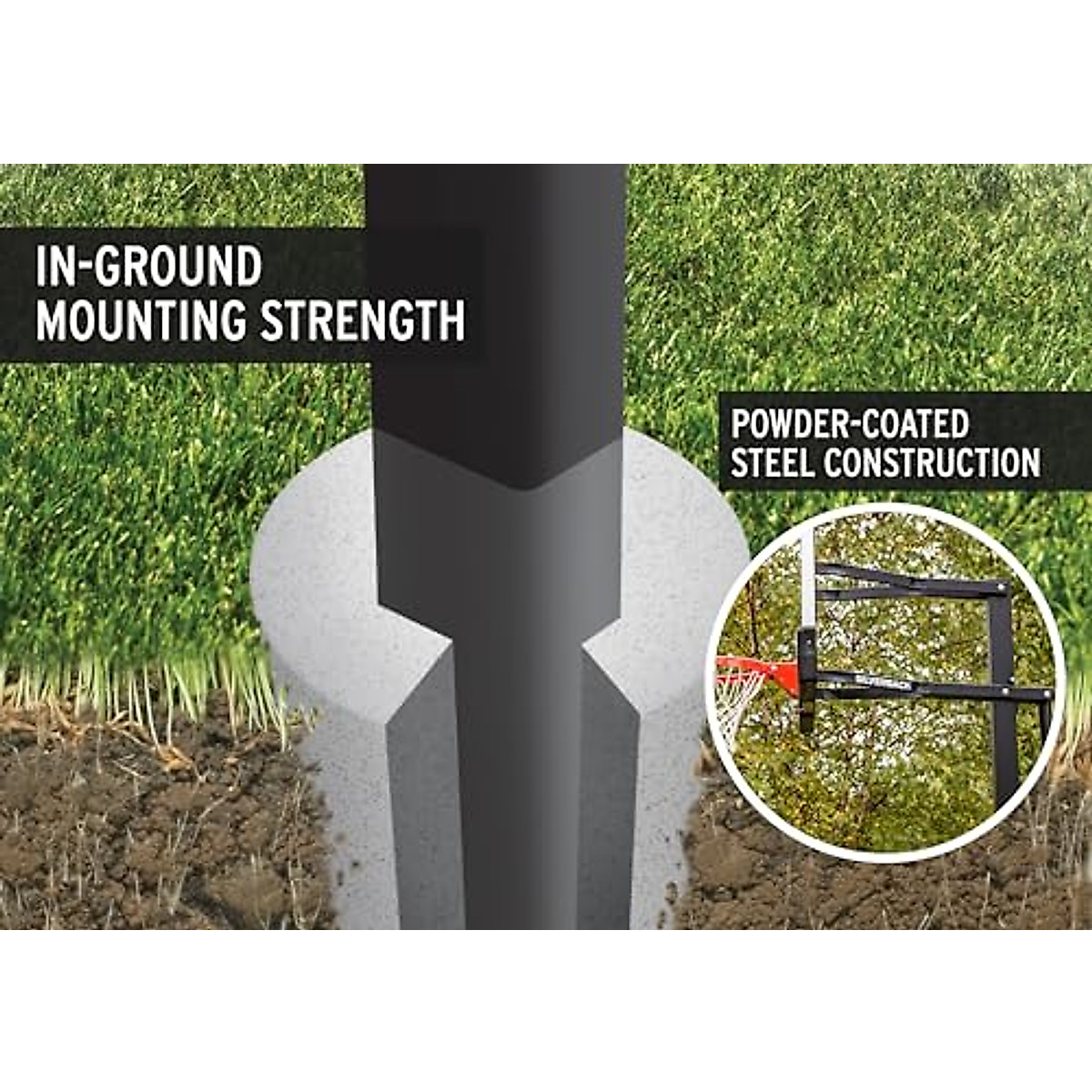 Silverback 54" In-Ground Height Adjustable Basketball System with Tempered Glass Backboard, Pro-Style Breakaway Rim, and Backboard Pad