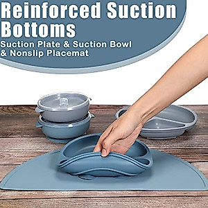 Mimorou 16 Pack Baby Feeding Supplies Set, Silicone Baby Led Weaning Suction Plates and Bowls Silicone Bibs Anti Slip Placemat Snack Cups Baby Spoons Forks, Toddler Eating Utensil Set