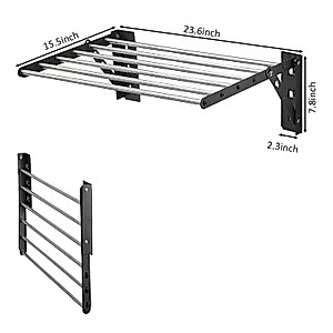 NEWRAIN Clothes Drying Rack, Wall Mounted Laundry Drying Rack Clothing,23" Wide Stainless Steel Hanging Drying Rack