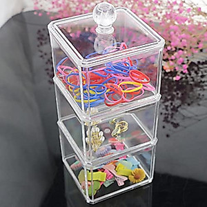LOHRYVIO Hair Accessories Organizer for Girls, 3 Stackable Hair Organizer Storage with Lids, Acrylic Clear Hair Tie Organizer, Vanity Bathroom Containers, Hair Tie Holder for Girl