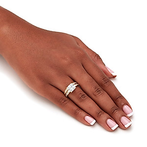 PalmBeach Yellow Gold-Plated or Platinum-Plated Sterling Silver Princess Cut Cubic Zirconia Bridal Ring Set Size 8