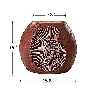 SUNBURY Outdoor Side Table for Patio, Concrete Side Table, Red Nautilus Small Side Table End Table, Outdoor Accent Table Garden Stool