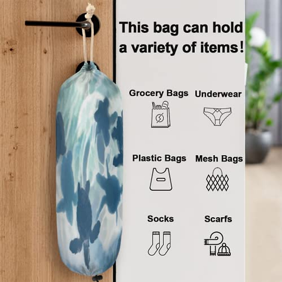 Sea Turtle Plastic Bag Holder, Underwater Turtle Grocery Bag Storage Holder Hanging Garbage Shopping Bag Trash Bags Organizer for Kitchen Home