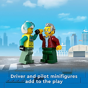 Lego City Great Vehicles Rescue Helicopter Transport Building Kit 60343, with Toy Truck and Toy Helicopter, Pretend Play Toy Vehicle Toys with Minifigures for Kids, Boys and Girls 5 Plus Years Old