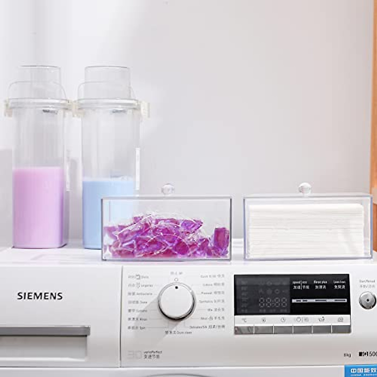 Farmhouse Laundry Dryer Sheet Holder Clear Detergent Pods Container Dryer Balls Dispenser with Lid, Organization and Storage Box for Laundry Room, Bedroom, Desk