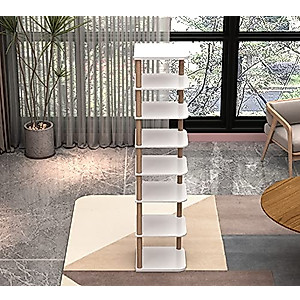 LUCKNOCK 8 Tiers Vertical Shoe Rack, Narrow Organizer, Stylish Wooden Shoe Storage Stand, Space Saving Shelf Tower, Free Standing for Entryway, No-Tool Assembly, White.