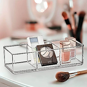 Amazing Abby - Glamour - Acrylic 3-Compartment Makeup Organizer, Transparent Plastic Lipstick Holder, Perfect Bathroom Vanity Storage Solution for Lipsticks, Nail Polishes, and More