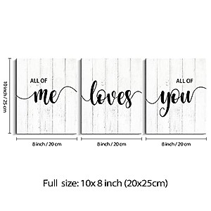 Creoate Wrapped Canvas Art - All of Me Loves All of You Wall Decor, Print Quote Artwork Bedroom Above Bed Home Decoration, Minimalist Wall Art, White, Small but Cute, 8x12 Inch x3pcs