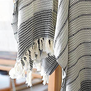 Premium Boho Throw Blanket fringe Decorative Light Weight 100% Cotton |40”x71”| for Bed Chair Couch Sofa Outdoor Farmhouse Rustic Decor Turkish Throw Evil Eye Beach Bath Spa Yoga Picnic (Black White)