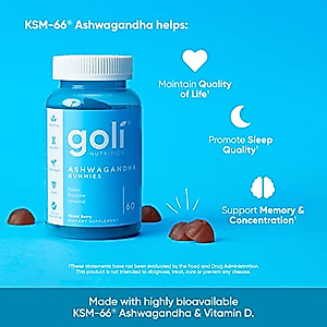 Goli Ashwagandha & Vitamin D Gummy - 60 Count - Mixed Berry, KSM-66, Vegan, Plant Based, Non-GMO, Gluten-Free & Gelatin Free Relax. Restore. Unwind.