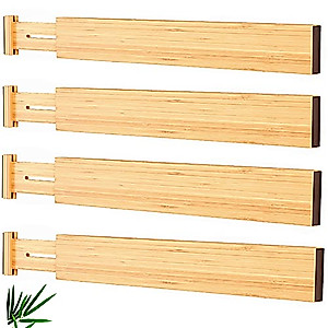 Popin Lover Drawer Adjustable Dividers Bamboo Separators Organization Expandable Organizers 17-22inch for Kitchen Bedroom Bathroom Dresser Baby Drawers & Closet Office 4-pack