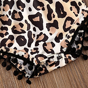 Newborn Kids Baby Girls Clothes Floral Jumpsuit Romper Playsuit Backless Ruffle Headband Sunsuit Outfits (Leopard, 0-6 Months)