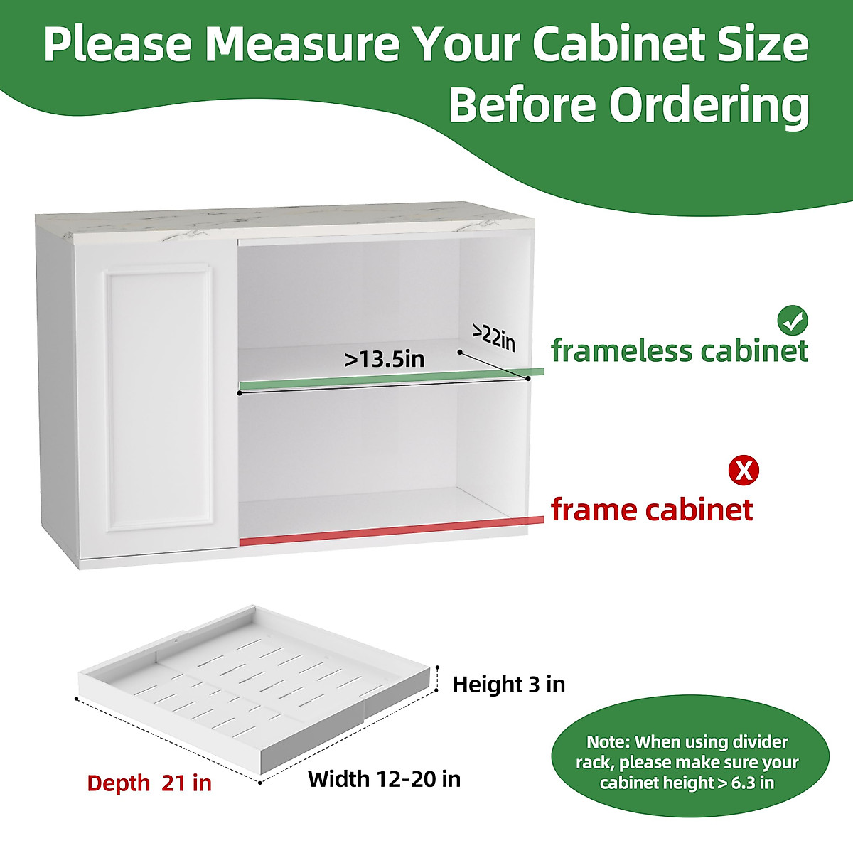 ALANSON 2 Pack Pull Out Cabinet Organizer 21 inch Deep,Expandable Pull out Drawers for Cabinets Adhesive with Film, No Drill Slide Out Drawers for Kitchen Cabinets
