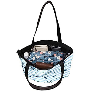 Women's Large Size Canvas Shoulder Bag Hobo Crossbody Handbag Casual Tote, Navy Blue Anchor Marine Striped Cartoon
