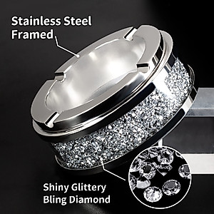 Ashtray, Cool Ashtrays for Cigarettes Outdoor, Cute Glass Ash Tray for Weed, Crushed Diamond Home Decor, Bling Crystal Ashtray for Smokers Indoor Use, 4"L x 4"W x 1.57"H, Silver