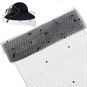 BENECREAT 2.18 Yards Birdcage Veil Netting Fabric, 17.7inch Wide Russian Millinery Netting Organza Tulle Fabric Black Net Mesh Hat Veil for Wedding, Dress Decoration