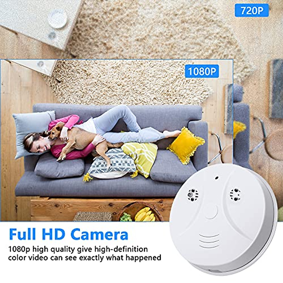 Hidden Camera Smoke Detector, HD 1080P WiFi Spy Hidden Camera with Night Vision and Motion Detection Small Mini Camera for Home Office Security Nanny Cams No Audio