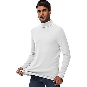 Ficerd 3 Pack Men's Turtleneck Shirts, Long Sleeve Cotton Pullover Sweaters Mock Neck Knitted T Shirt Basic Slim Fit Tee Tops(Black, White, Apricot,Large)