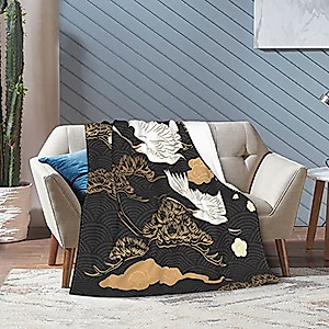 Black and Gold Fleece Blanket Throw Blanket, Ultra-Soft Cozy Micro Fleece Blanket for Sofa, Couch, Bed, Camping, Travel, & Car Use-All Seasons Suitable50 X40