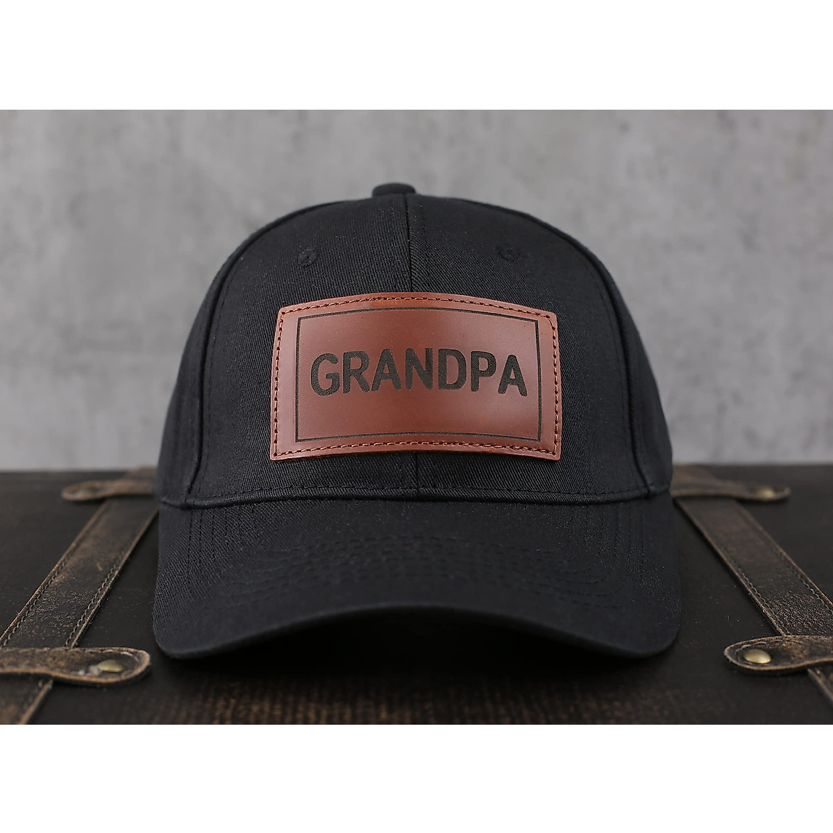 New Grandpa Gift，Grandpa Leather Patch Trucker Hat，Best Gift for Grandpa，Baseball Hat for Grandpa Black
