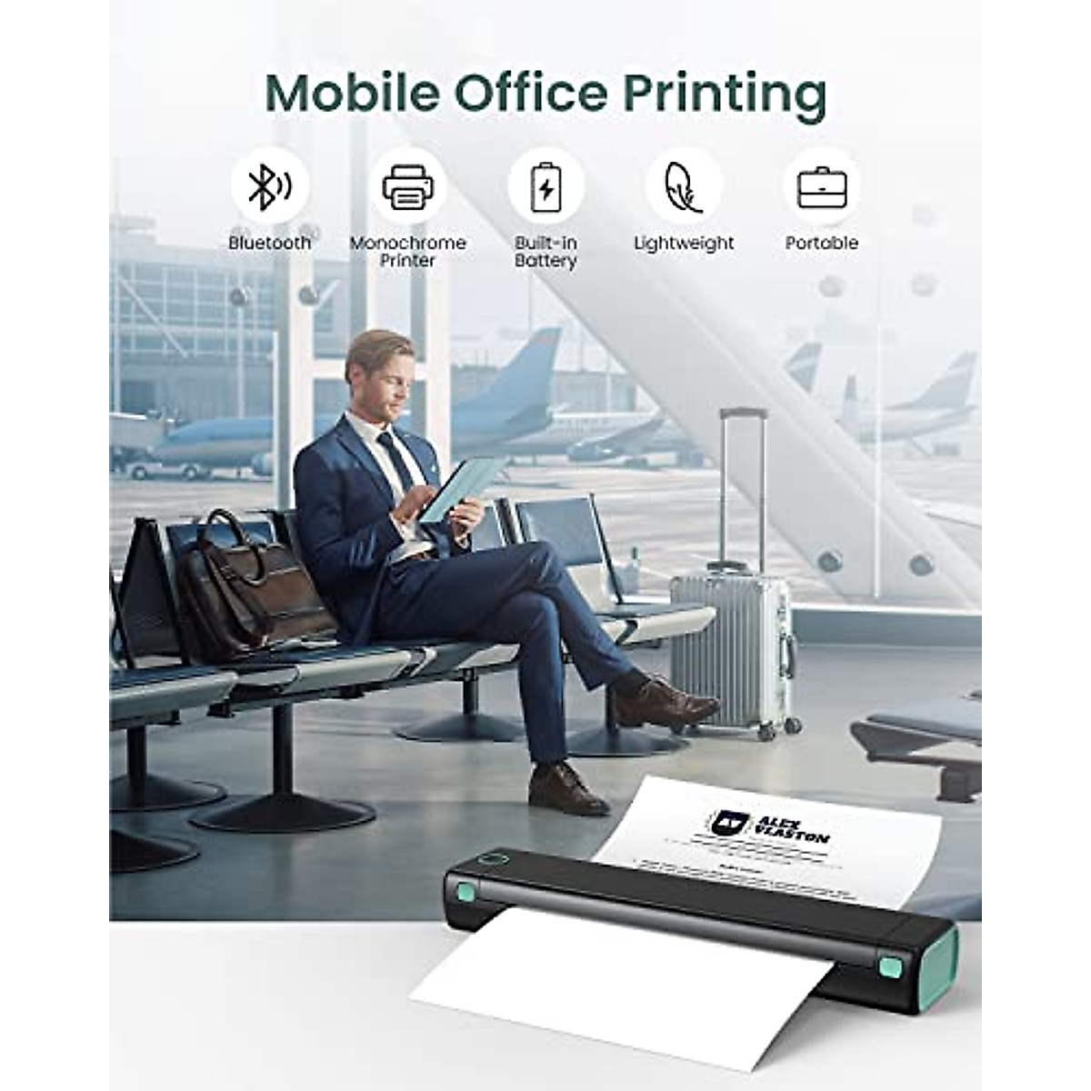 Phomemo M08F A4 Portable Thermal Printer, Supports 8.26"x11.69" A4 Thermal Paper, Wireless Mobile Travel Printers for Car & Office, Bluetooth Printer Compatible with Android and iOS Phone & Laptop