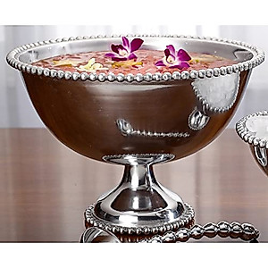 KINDWER Huge Beaded Aluminum Punch Bowl, 16-Inch, Silver